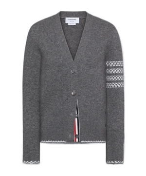 Thom Browne V-neck Buttoned Cardigan With Signature Stripes - Medium Grey