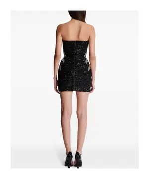 Balmain Embroidered Bustier Stripe Short Dress