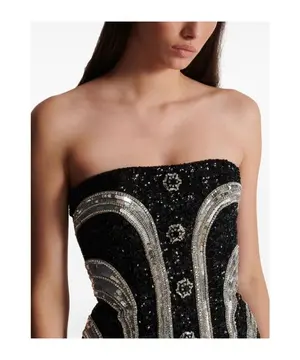Balmain Embroidered Bustier Stripe Short Dress