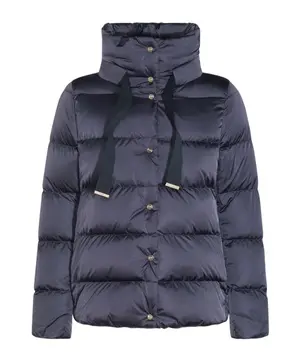 Herno High-neck Padded Jacket With Logo Plaque - Blue