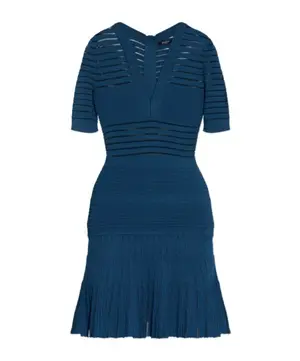 Balmain Sheer Knit Pleated V-neck Dress - No