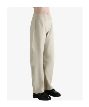 AMOMENTO Curved Wide-leg Cotton Pants