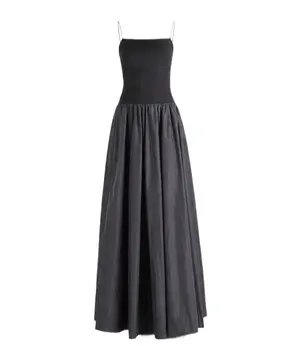 AMOMENTO Knit Maxi Dress With Spaghetti Straps And Pleated Skirt - Black