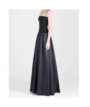 AMOMENTO Knit Maxi Dress With Spaghetti Straps And Pleated Skirt