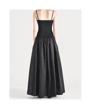 AMOMENTO Knit Maxi Dress With Spaghetti Straps And Pleated Skirt