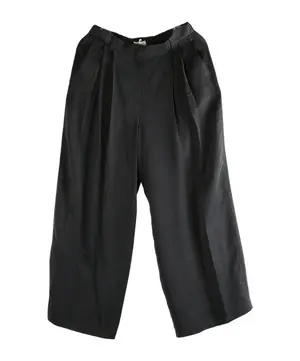 AMOMENTO Cupro Two Tuck Wide Pants - Black