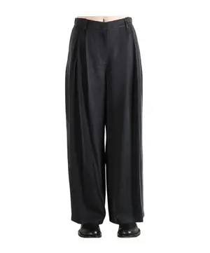 AMOMENTO Cupro Two Tuck Wide Pants