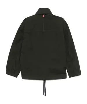 Thom Browne Coated Hooded Jacket With Signature Grosgrain Placket