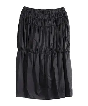 AMOMENTO Shirring Midi Skirt - Black
