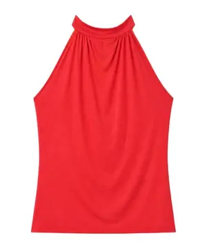 AMOMENTO Jersey Halter Neck Top - Red