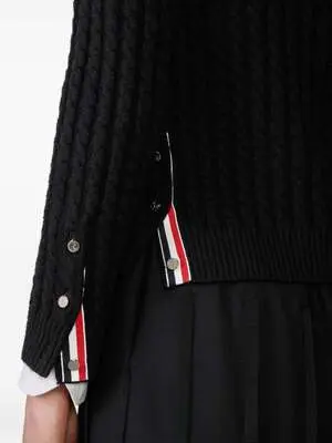 Thom Browne Cable-knit V-neck Cardigan With Rwb Grosgrain Piping