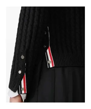 Thom Browne Cable-knit V-neck Cardigan With Rwb Grosgrain Piping