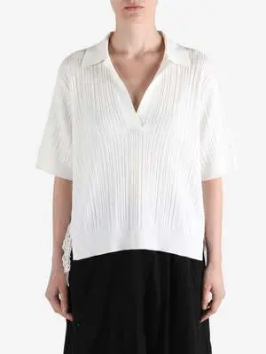 UMA WANG Collared Ribbed Knit Polo Shirt - White