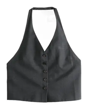 AMOMENTO Halterneck Button-up Top - Black