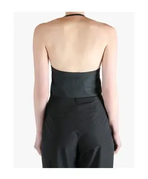 AMOMENTO Halterneck Button-up Top - Black