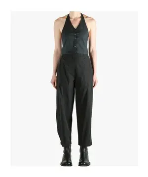 AMOMENTO Halterneck Button-up Top - Black