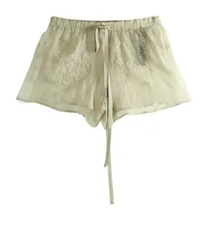 ANN DEMEULEMEESTER Nisa Micro Boxer Shorts With Floral Lace Overlay - Mastic