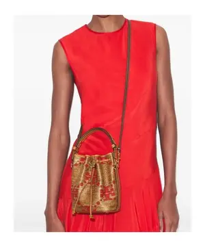 Tory Burch T Monogram Straw Mini Bucket Bag