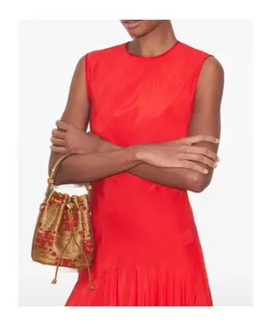Tory Burch T Monogram Straw Mini Bucket Bag