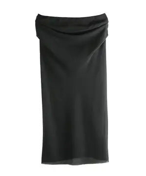 RIER Draped Midi Skirt In Wool - Black