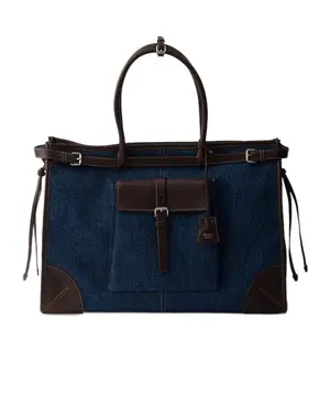 Prada Bonnie Denim And Leather Tote Bag - Black