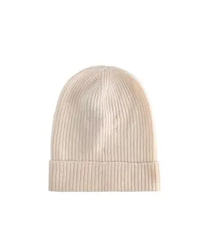 THE ELDER STATESMAN Ribbed Beanie Cap - Nude