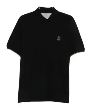 Brunello Cucinelli Logo Embroidered Short Sleeved Polo Shirt - Black