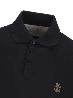 Brunello Cucinelli Logo Embroidered Short Sleeved Polo Shirt - Black