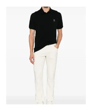 Brunello Cucinelli Logo Embroidered Short Sleeved Polo Shirt - Black