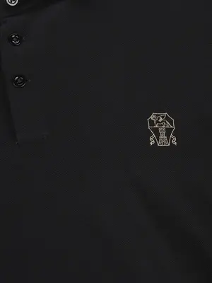 Brunello Cucinelli Logo Embroidered Short Sleeved Polo Shirt - Black