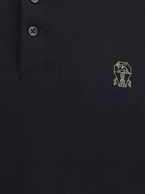 Brunello Cucinelli Logo Embroidered Short Sleeved Polo Shirt - Black