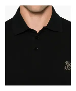 Brunello Cucinelli Logo Embroidered Short Sleeved Polo Shirt - Black