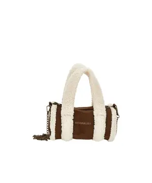 Monnalisa Shearling-trimmed Suede Shoulder Bag - Nude