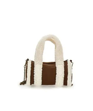 Monnalisa Shearling-trimmed Suede Shoulder Bag