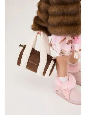 Monnalisa Shearling-trimmed Suede Shoulder Bag