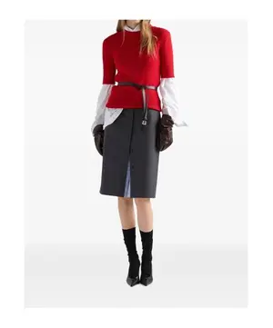 Prada Double Layered Midi Skirt With Button Details