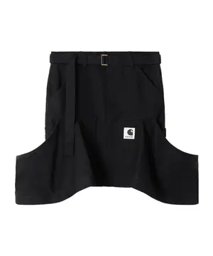 Sacai Belted Draped Cotton-canvas Mini Skirt - Black