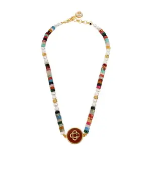 Casablanca Multi-colored Bead And Pearl Necklace With Pendant - Yellow