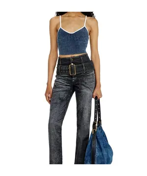 DIESEL® M-estere Bouclé-knit Cropped Top - Blue/white