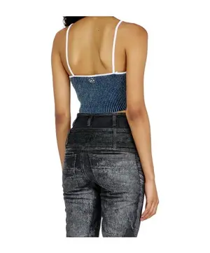 DIESEL® M-estere Bouclé-knit Cropped Top - Blue/white