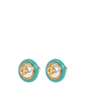 Casablanca Round Turquoise And Pearl Stud Earrings - Blue