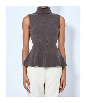 RÓHE Sculptural Ribbed-knit Peplum Top - Brown