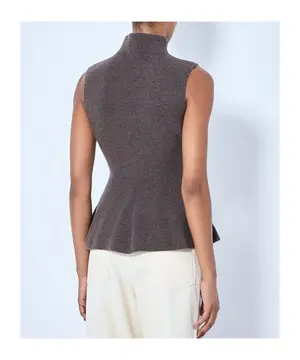 RÓHE Sculptural Ribbed-knit Peplum Top - Brown