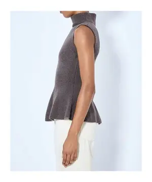 RÓHE Sculptural Ribbed-knit Peplum Top - Brown