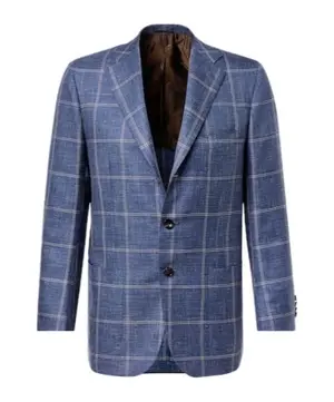 Kiton Checked Cashmere, Wool, Silk, And Linen Blazer - Blue