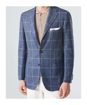 Kiton Checked Cashmere, Wool, Silk, And Linen Blazer