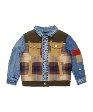 Dsquared2 Patchwork Denim And Plaid Padded Jacket