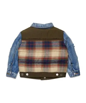 Dsquared2 Patchwork Denim And Plaid Padded Jacket