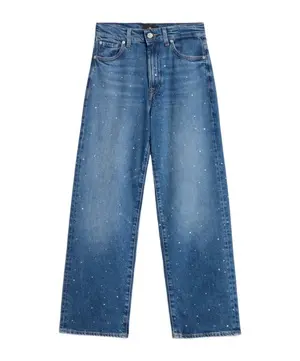 7 For All Mankind Embellished Stovepipe Straight Ankle Jeans - Blue