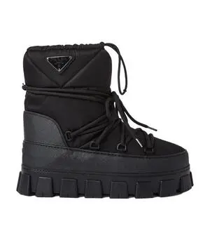 Prada Logo Lac-up Booties - Black